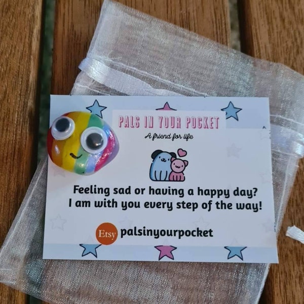 Pocket Pal for Worries, Gift for Anxiety, Rainbow Rock, Comfort Pebble ...