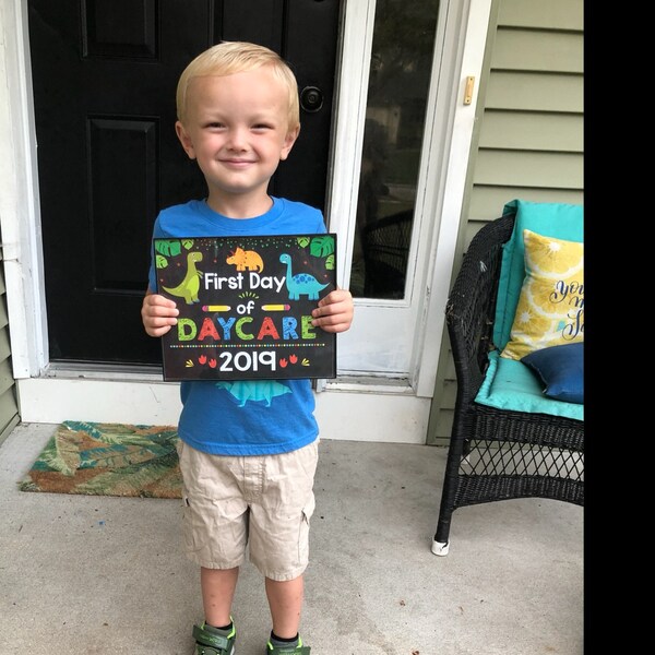 Dinosaur First Day of Daycare Sign,instant DOWNLOAD Photo Prop,dinosaur ...