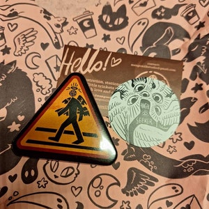 Angels Warning Triangle Badge Cryptic Pin Cryptid Scp Badge Accurate ...