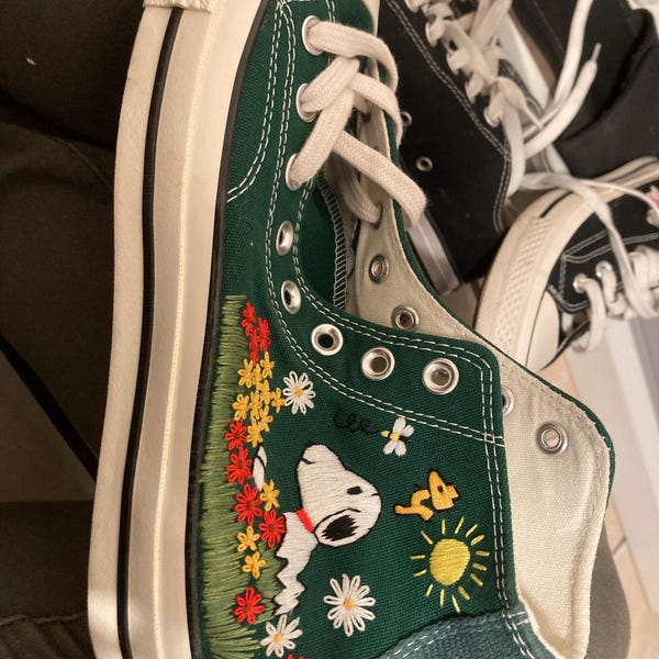 Embroidery Snake Converse, Fall Vibes Design Sneaker, Autumn Flowers ...