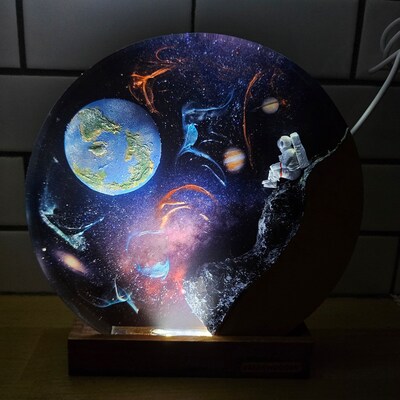 INTERSTELLAR EPOXY LAMP, Space Galaxy Resin and Wood Night Light ...