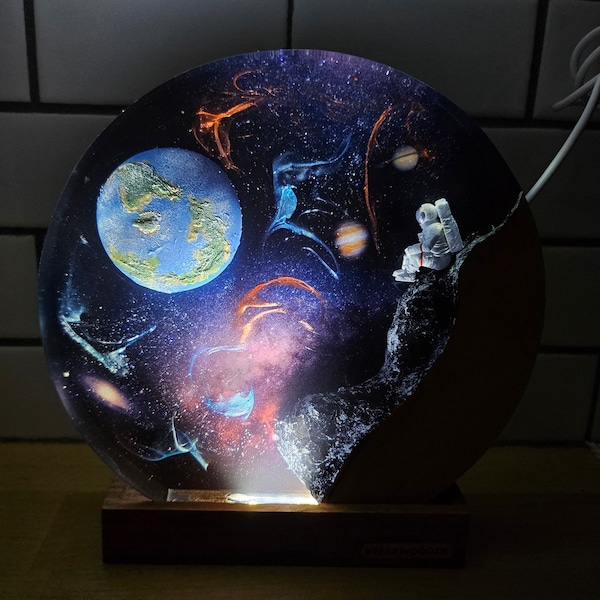 INTERSTELLAR EPOXY LAMP, Space Galaxy Resin and Wood Night Light ...