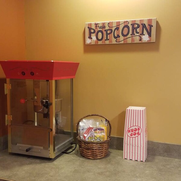 Fresh Popcorn Sign, Home Theater Sign, Popcorn Decor, Rustic Wood Sign ...