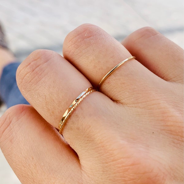 Thin 14k Solid Gold Stacking Rings in Various Styles. Real 14k Gold NOT ...