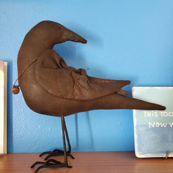 Primitive Rustic Crow With Rusty Bell - Etsy