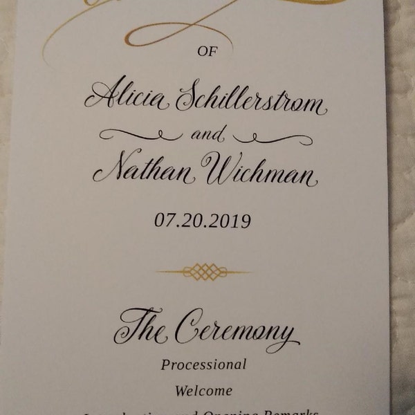 Wedding Programs Custom Simple Elegant Program for Wedding Gold Wedding Programs PRINTED ...