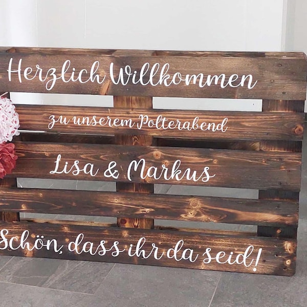 Palettenaufkleber zum Polterabend, Aufkleber für Europalette Herzlich ...
