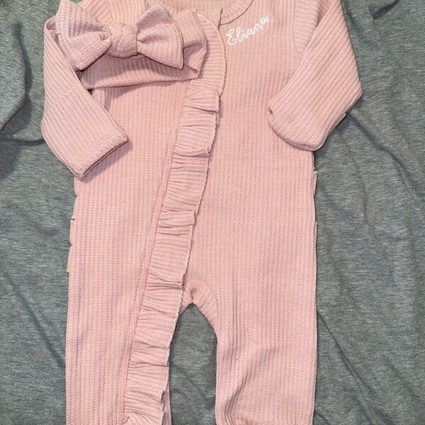 Personalized With Embroidery Baby Name Outfit Newborn Waffle Knit ...