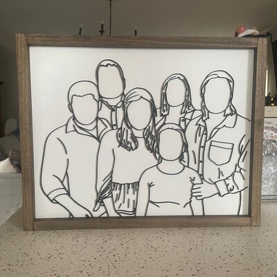 Custom Engraved Single Kids Line Drawing Wood Framed Sign, Kids Drawing ...