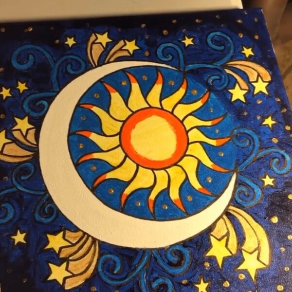 Moon Sun Pre-drawn Canvas, Outline Sketch, DIY Paint Sip Kit, Adult ...