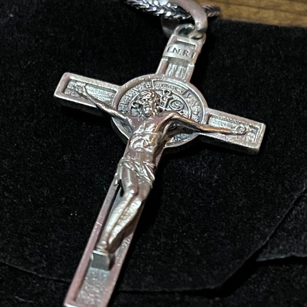 Personalized Saint Benedict Crucifix Silver Necklace, Handmade St ...