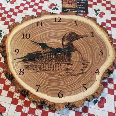 Loon Art Engraved Wood Clock Father's Day Gift for Dad Men Waterfowl ...