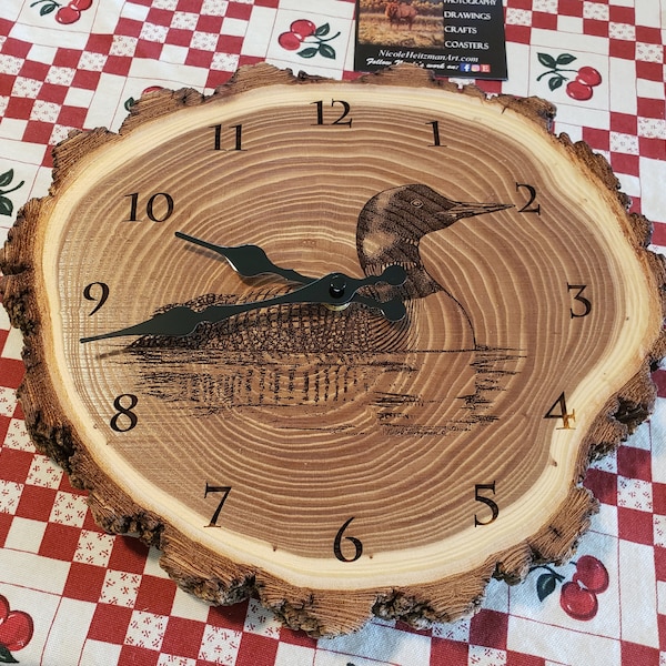 Loon Art Engraved Wood Clock Father's Day Gift for Dad Men Waterfowl ...