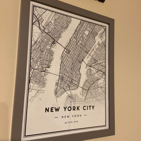 New York City Map Print, Manhattan Map Wall Art, Map of New York Wall ...