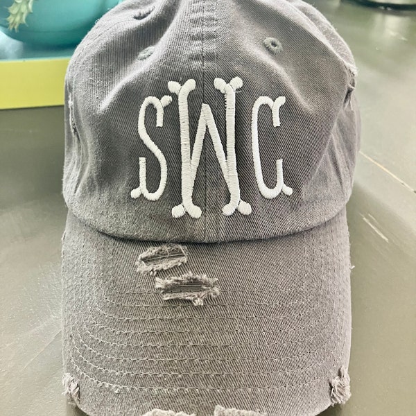 Monogrammed Ladies Hat, Personalized Hat, Ladies Ball Cap, Distressed ...