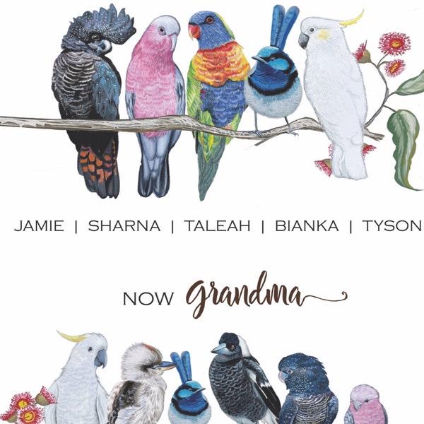 Australian Native Bird Print Kookaburra Black Cockatoo Rainbow Lorikeet ...