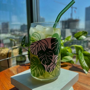 Abstract Monstera 20 Oz Glass Can SVG Can Boho Cheese Plant Wrap Svg ...