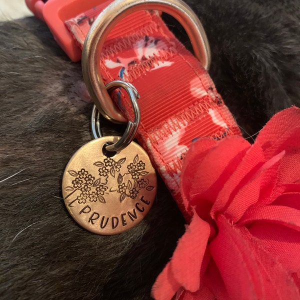 Hand Stamped Pet ID Tag, Dog Tag, Dog Tags for Dogs, Floral, Cherry ...