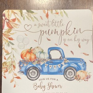 Editable Fall Blue Pumpkin Pickup Truck Baby Shower Baby Sprinkle ...