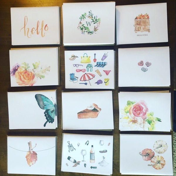 Fall Autumn Watercolor Greeting Cards, Fall Leaves Greeting Note Card ...