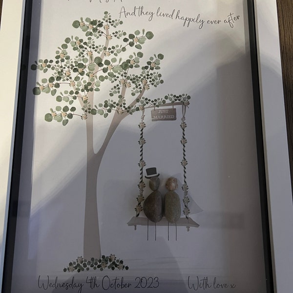 Personalised Wedding Swing Pebble Picture - Pebble Art Wedding - Framed ...
