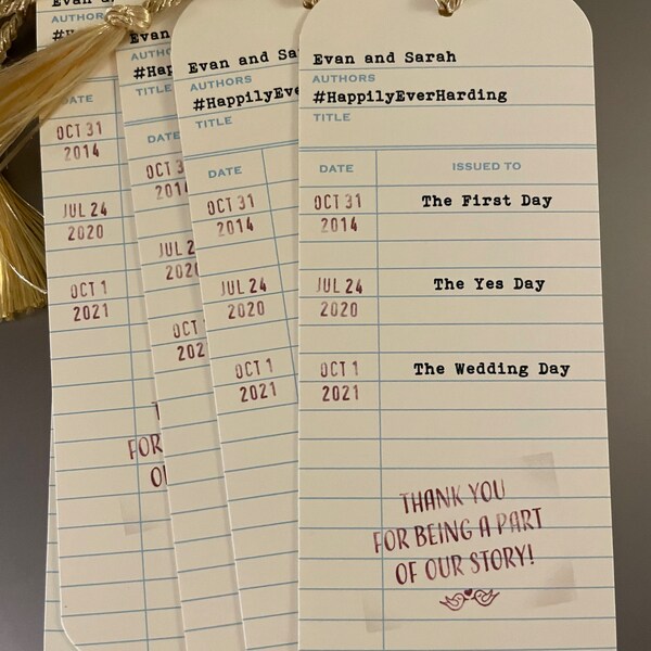 Personalized, Library Check-out Card Wedding Bookmark Place Cards - Etsy