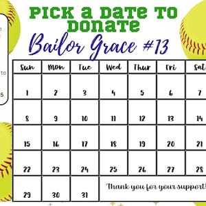 EDITABLE SOFTBALL Template, Pick a Date to Donate, Fundraiser Calendar ...