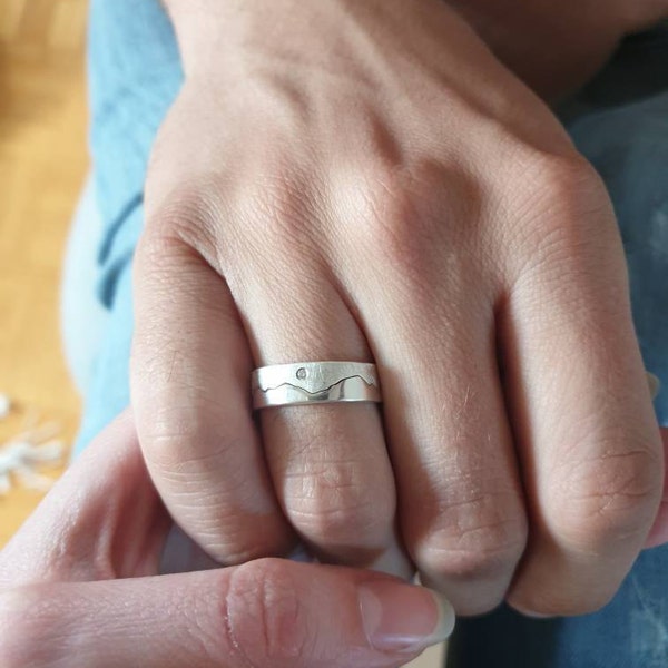 Custom Silver Map Ring for Her | Coastline Two Piece Wedding Band ...