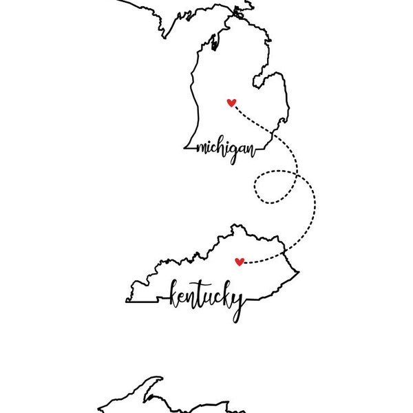 Custom Moving States With Text SVG | Two States PNG Print File | Long ...