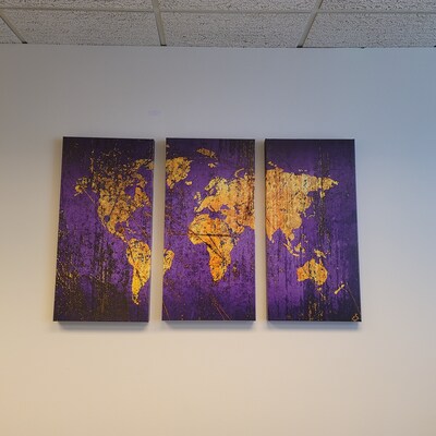 Abstract Purple World Map Canvas Print 3 Panel Split triptych. Dark KSU ...