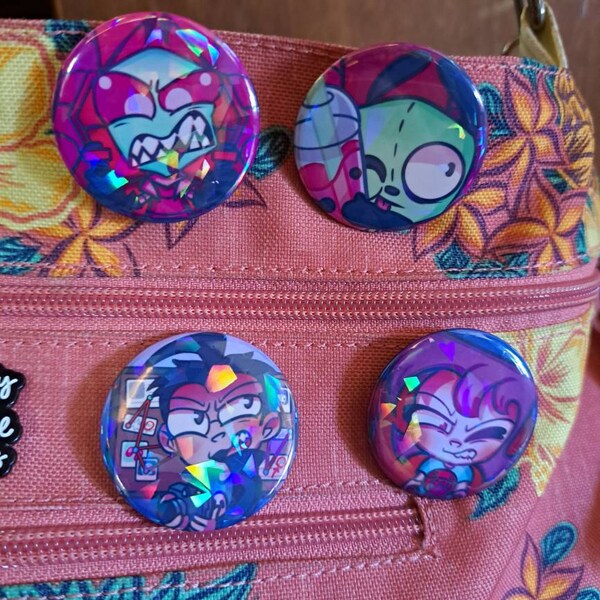Invader Zim Pins Glossy or Holographic Buttons | Zim Dib Gaz GIR ...