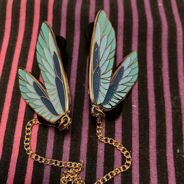 Fairy Wings Collar Pins Gold Plate Hard Enamel Pins W/ Chain - Fantasy ...