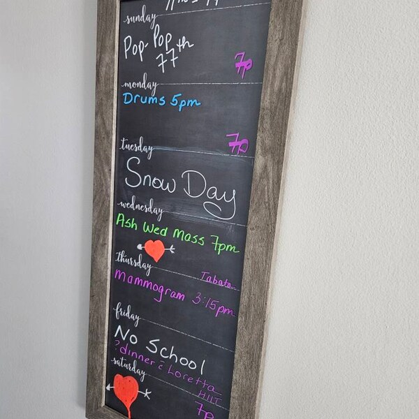 9x24 or 14x36 Weekly Calendar, Slim Week Chalkboard Dry Erase Planner ...