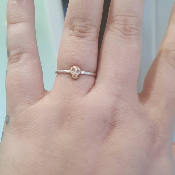 Baby Skull Ring in 14K Gold and Silver With Diamonds - Etsy