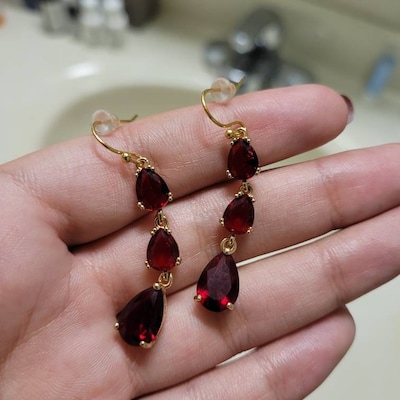 Dainty Ruby Red Earrings, Dark Red Teardrop Earrings, Statement Ruby ...