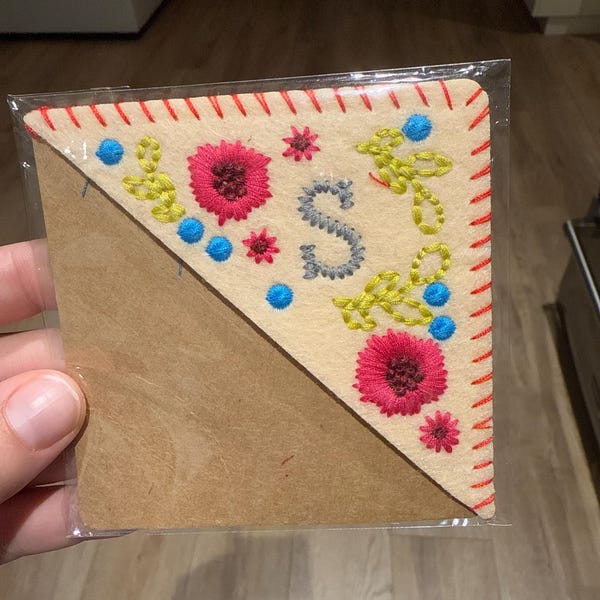 Personalized Hand Embroidered Corner Bookmarks, Felt Triangle Page ...
