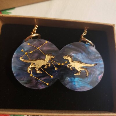 GEMINI Velociraptor Dinosaur Zodiac Necklace - Etsy