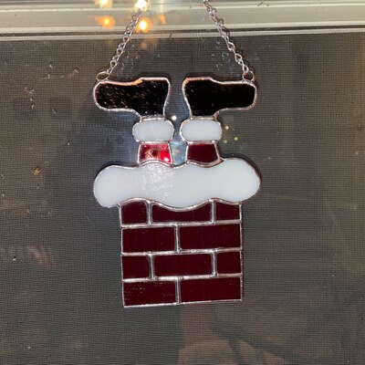 Funny Stained Glass Santa Stuck in the Chimney A Festive Delight for ...