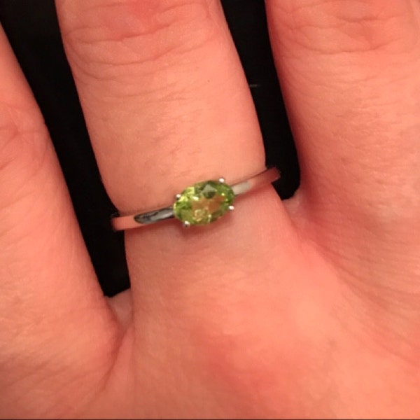 Peridot Dainty Oval Small Ring- Green Peridot Genuine Silver Ring ...