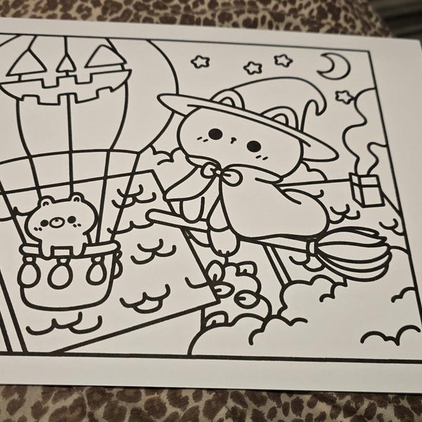 Halloween Kawaii Cozy Coloring Pages for Adults SET2 - 6 Pages Simple ...