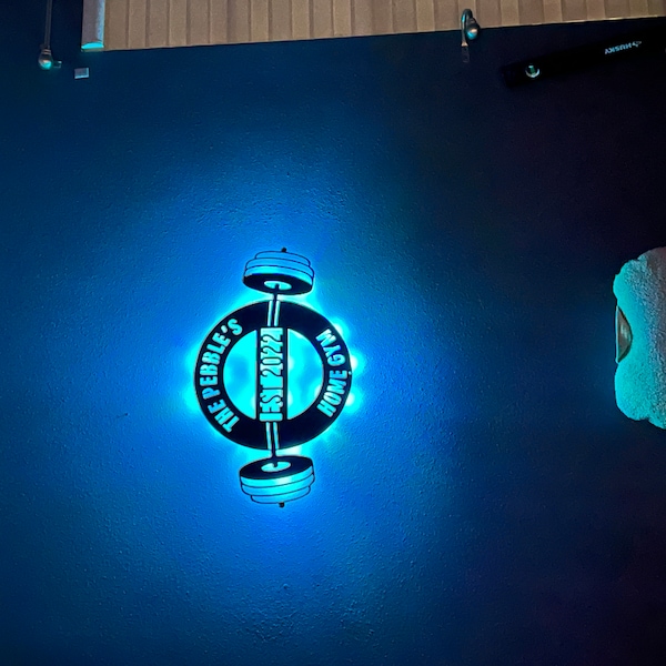 Personalized Home Gym LED Metal Art Sign / Light up Gym Name Metal Sign ...