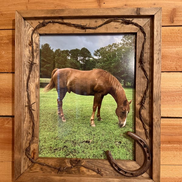 Handmade Wood Picture Frame: Horseshoe & Barb Wire, Rustic Western Decor - Etsy