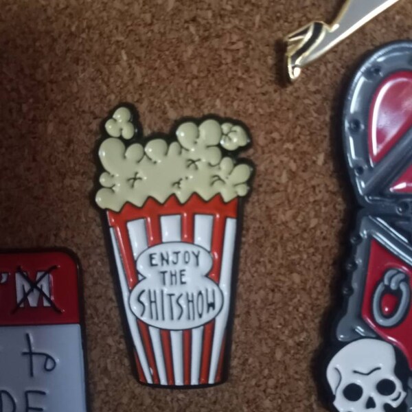 Movie Theater Popcorn Enamel Pin With Quote, "enjoy the Shit Show ...