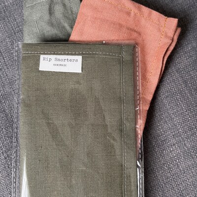 Linen Handkerchief SMALL Men and Women Brown Blue Navy Check Gingham ...