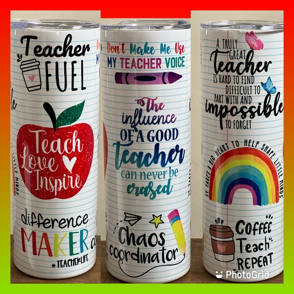 20 Oz Skinny Tumbler Rainbow Glitter Teacher Tumbler, Teach Love ...