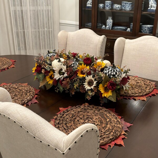 Buffalo Plaid Farmhouse Fall Table Centerpiece, Sunflower Fall ...