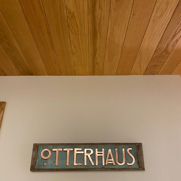 Arts and Crafts Copper House Sign With Oak Frame in 4"/100mm High ...