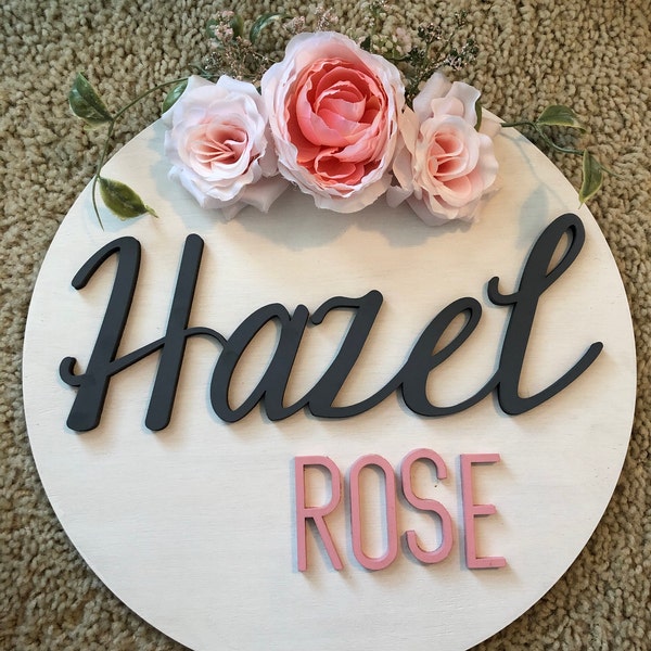 Round Name Sign, NO LETTER LIMIT, 12” Round Sign, Nursery Name Sign ...
