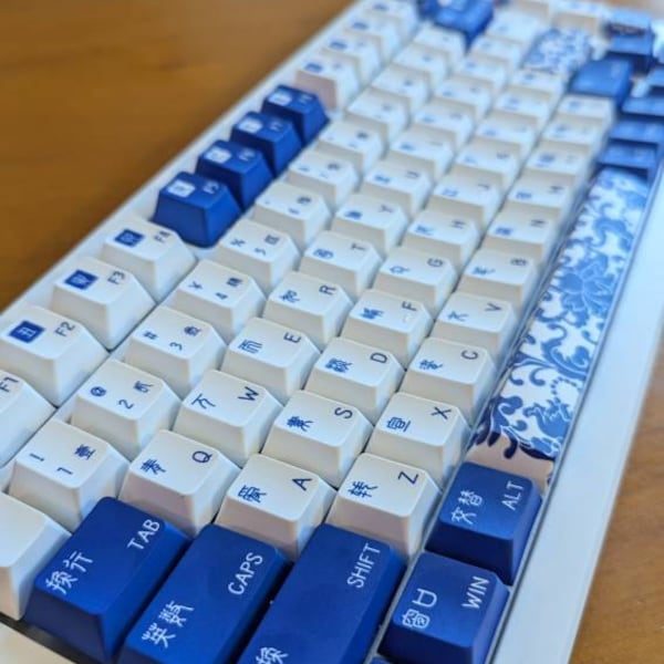 Blue and White Keycap Set, Cherry Profile, Artsy Design, PBT, Cherry MX ...