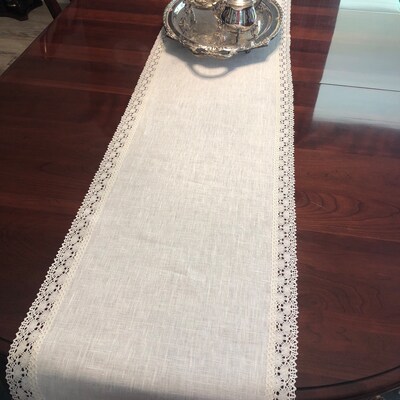 28 Inch Round Linen Table Topper With Lace Edge Small Round - Etsy